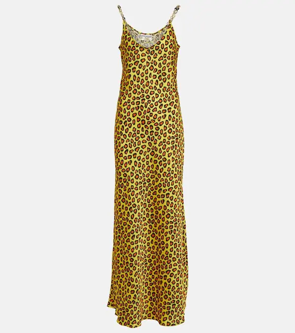 Rabanne Chain-detail Leopard-print Satin Slip Dress