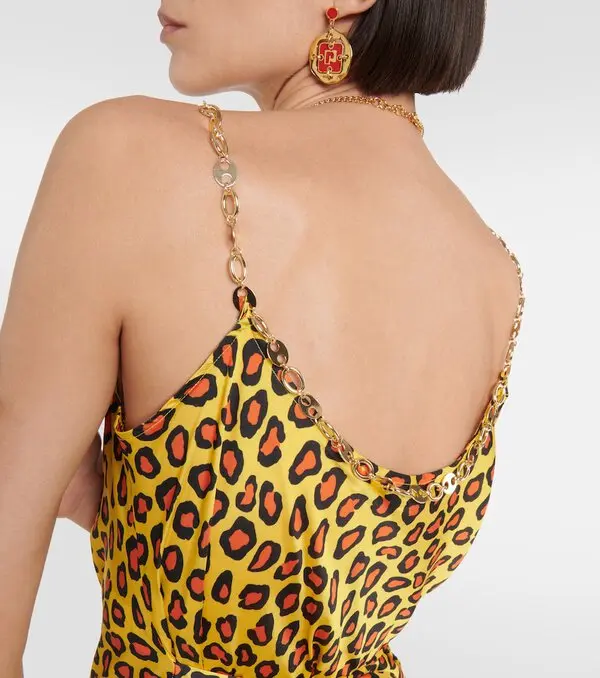 Rabanne Chain-detail Leopard-print Satin Slip Dress