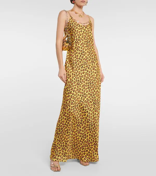 Rabanne Chain-detail Leopard-print Satin Slip Dress