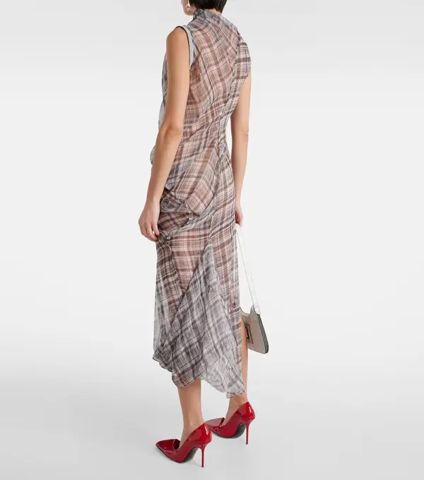 Acne Studios Checked Draped Silk Midi Dress