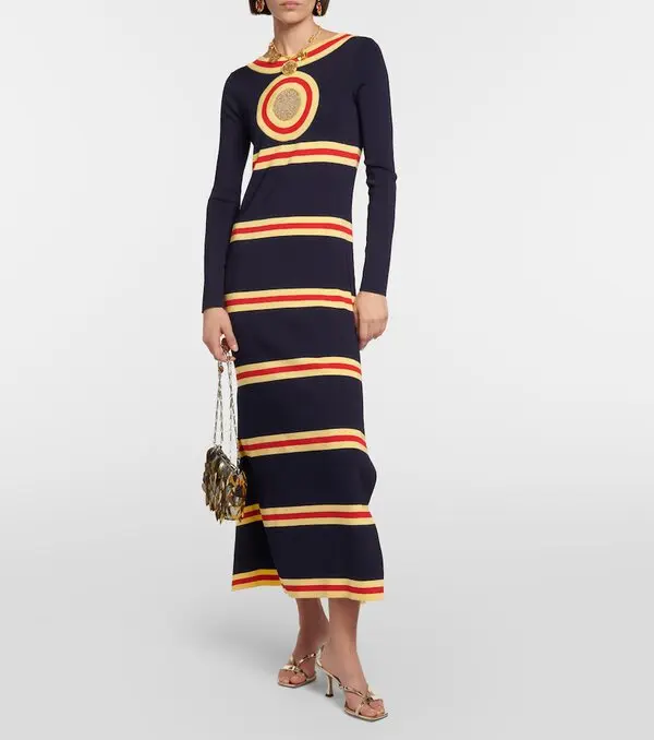 Rabanne Striped Maxi Dress With Cut-out Detail