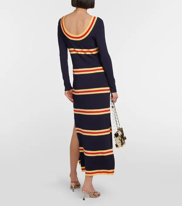 Rabanne Striped Maxi Dress With Cut-out Detail