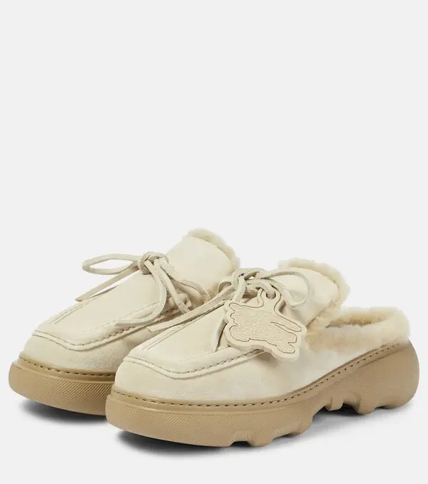Burberry Ekd Shearling-lined Suede Mules