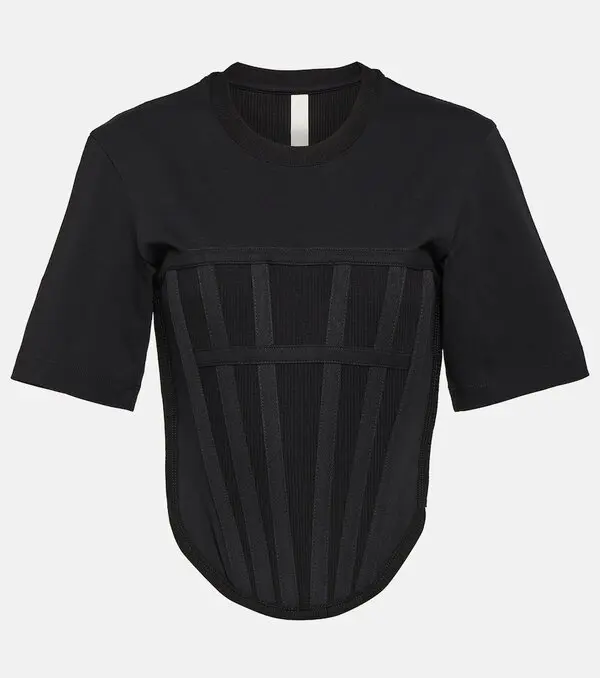 DION LEE Corset Cotton Jersey T-shirt - Black