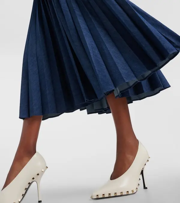 Valentino Garavani V-gold Plissé Chambray Maxi Dress
