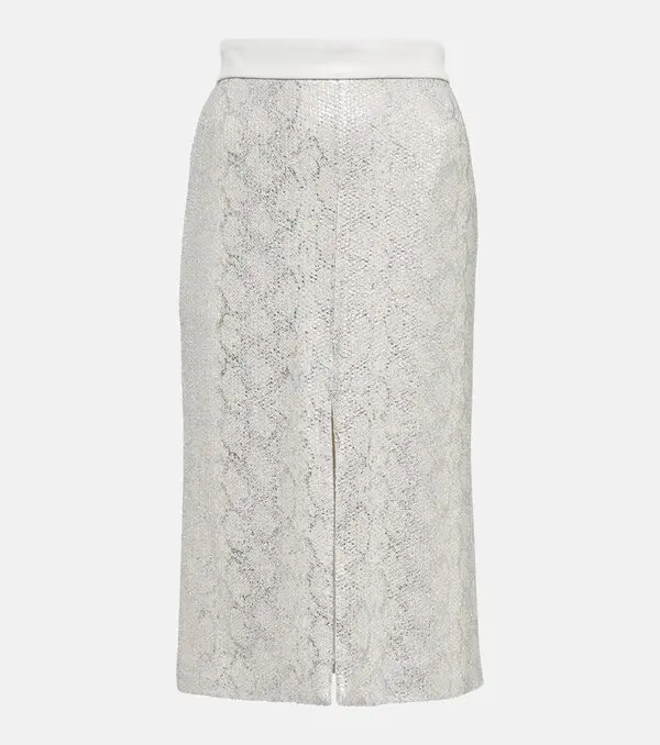 JACQUES WEI Sequined Snake-effect Midi Skirt