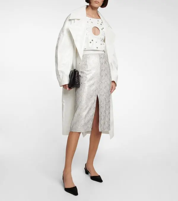 JACQUES WEI Sequined Snake-effect Midi Skirt