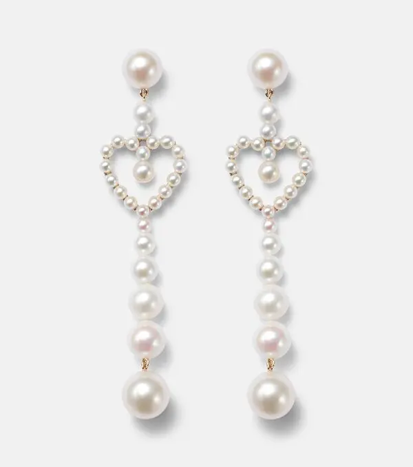 Sophie Bille Brahe Pearl Heart Drop Earrings - Multicoloured