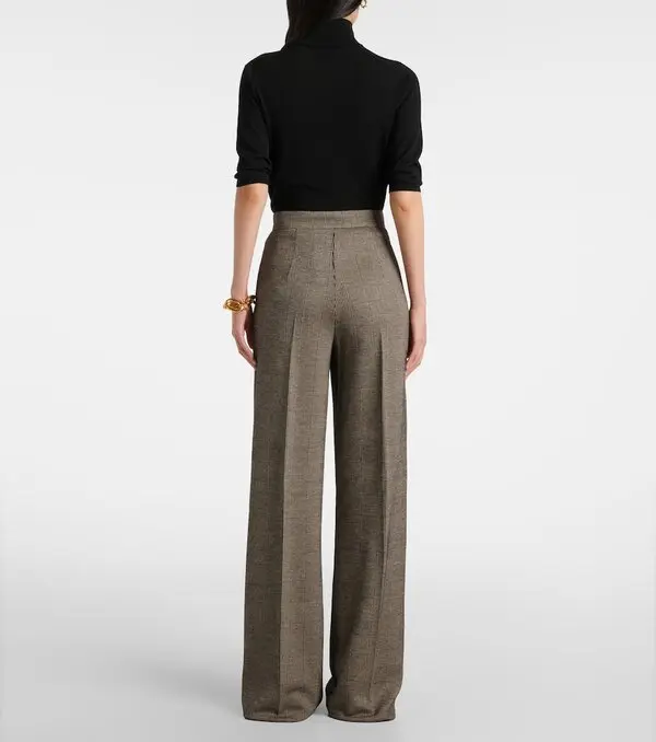 Max Mara Houndstooth Wool-blend Straight Trousers - Grey