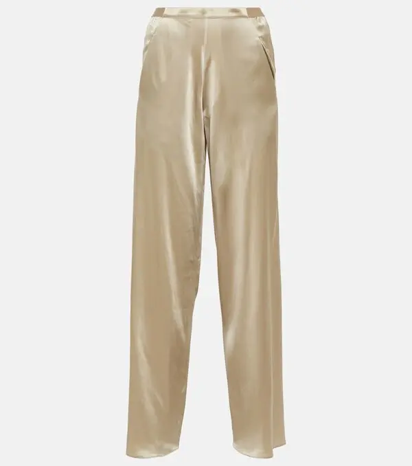 Christopher Esber Silk Satin Straight Leg Trousers - Beige