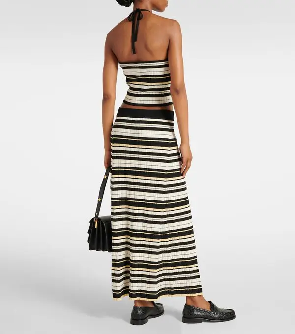 GANNI Logo Ribbed-knit Halterneck Top