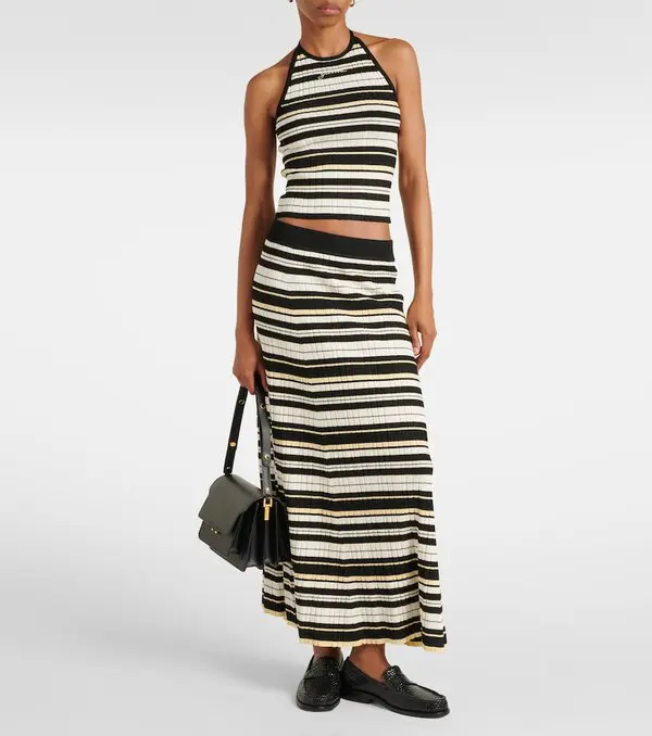 GANNI Logo Ribbed-knit Halterneck Top