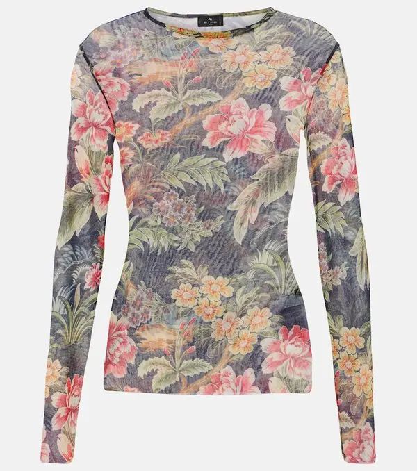 Etro Floral Print Mesh Top - Multicoloured