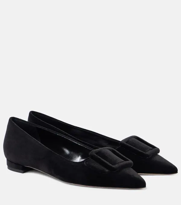 Manolo Blahnik Maysale Flat Ballet Pumps In Velvet - Black