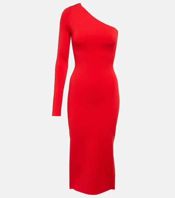 Victoria Beckham One-shoulder Knit Midi Dress - Red