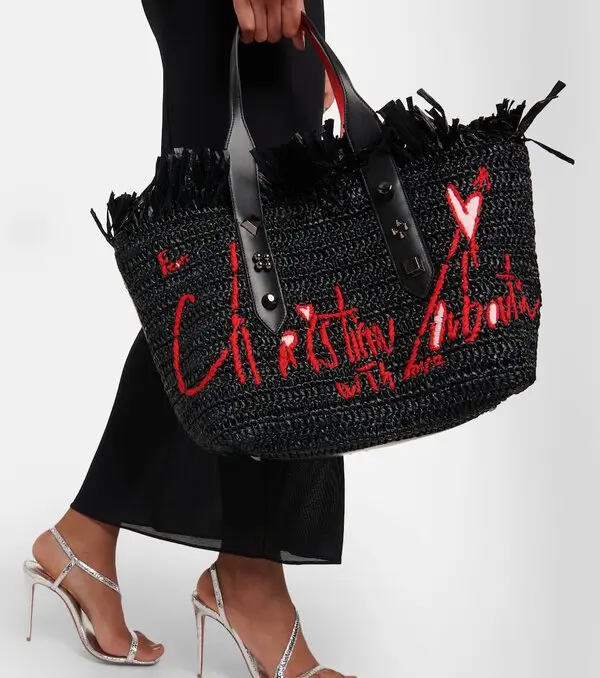 CHRISTIAN LOUBOUTIN Frangibus Medium Embroidered Raffia Tote Bag