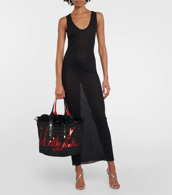 CHRISTIAN LOUBOUTIN Frangibus Medium Embroidered Raffia Tote Bag