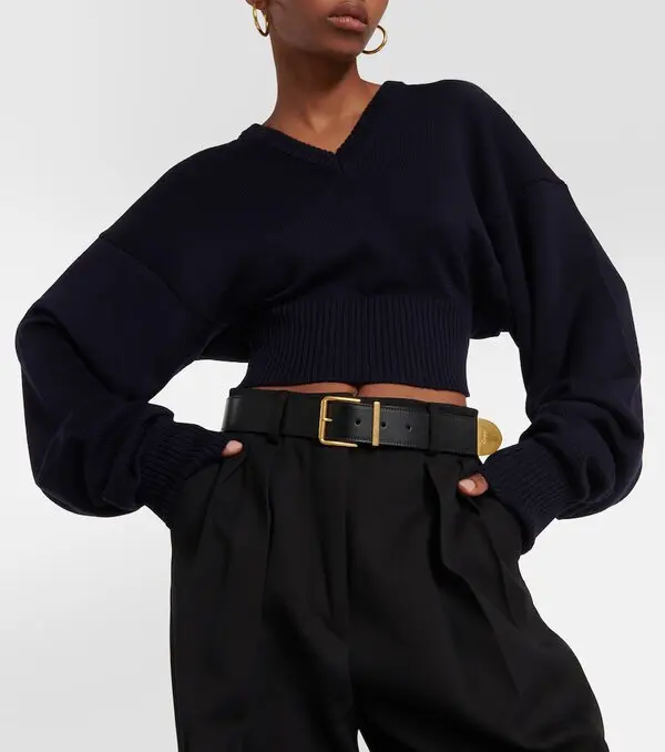 Sportmax Cropped Wool V-neck Sweater