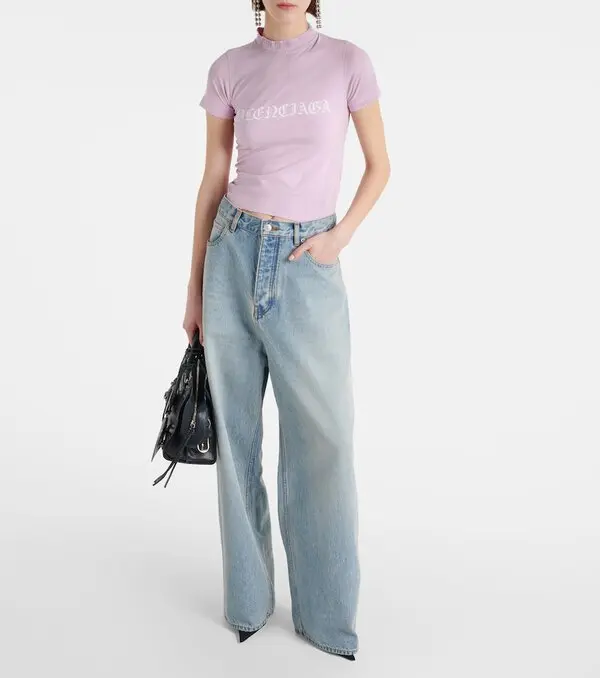 Balenciaga Cropped Cotton Jersey T-shirt