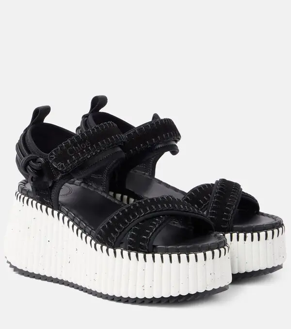 Chloé Nama Suede Platform Sandals - Black