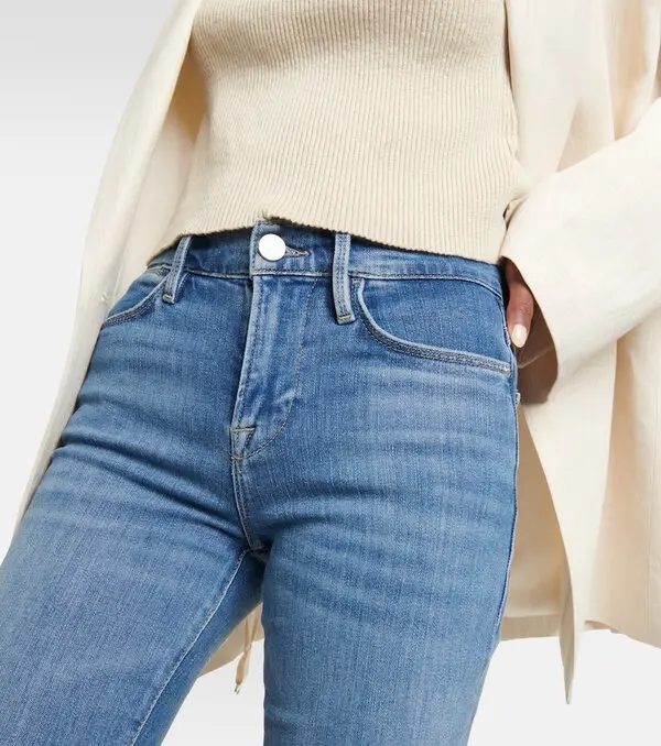 FRAME Le Easy Flare Raw Fray Flared Jeans In Drizzle - Blue