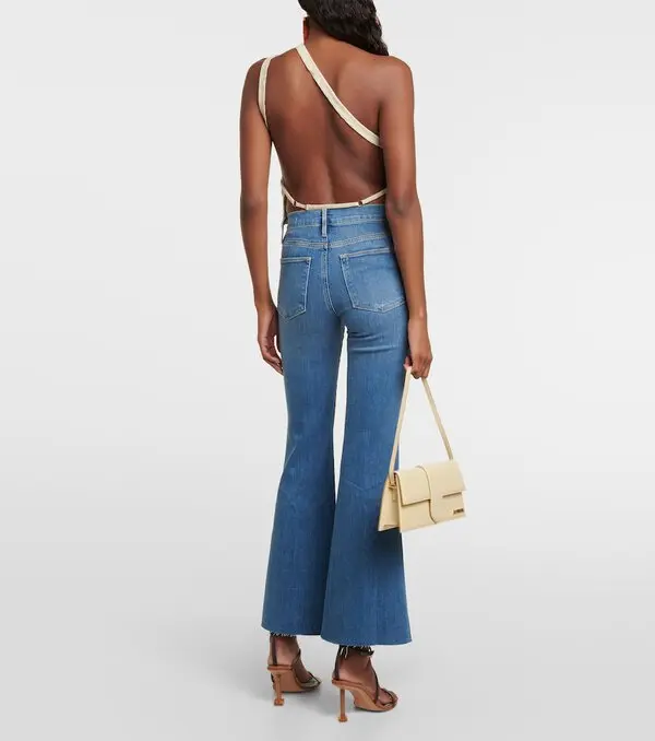 FRAME Le Easy Flare Raw Fray Flared Jeans In Drizzle - Blue
