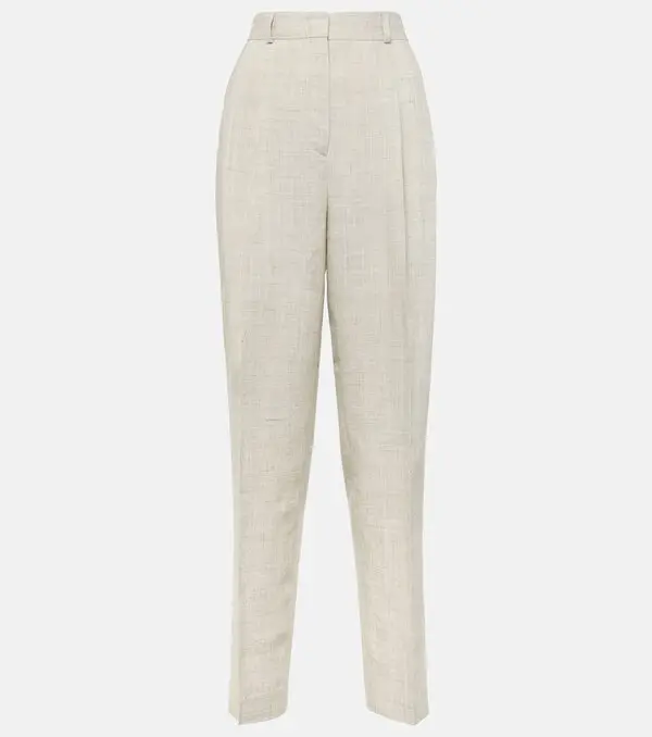 TOTEME Pleated Tailored Straight Leg Trousers In Oat Melange