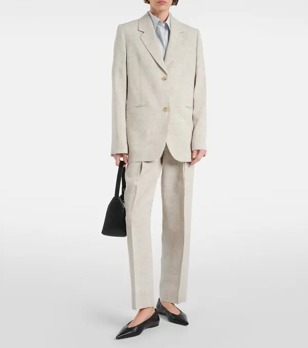 TOTEME Pleated Tailored Straight Leg Trousers In Oat Melange