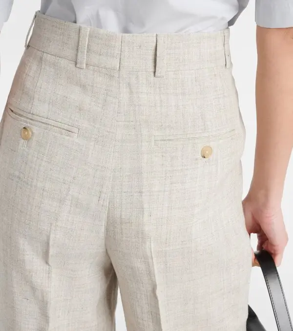 TOTEME Pleated Tailored Straight Leg Trousers In Oat Melange