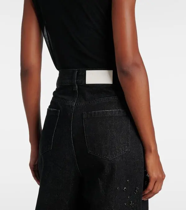 XU ZHI Embellished Distressed Wide-leg Jeans