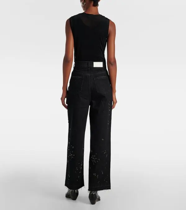 XU ZHI Embellished Distressed Wide-leg Jeans