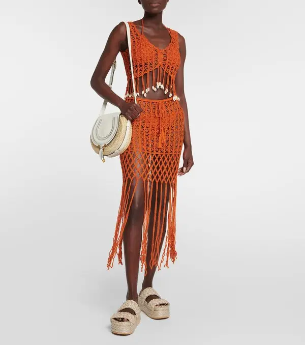 Anna Kosturova Embellished Crochet Crop Top