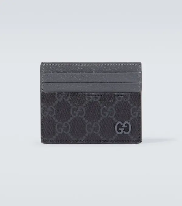 Gucci Leather-trimmed Gg Canvas Card Holder - Black