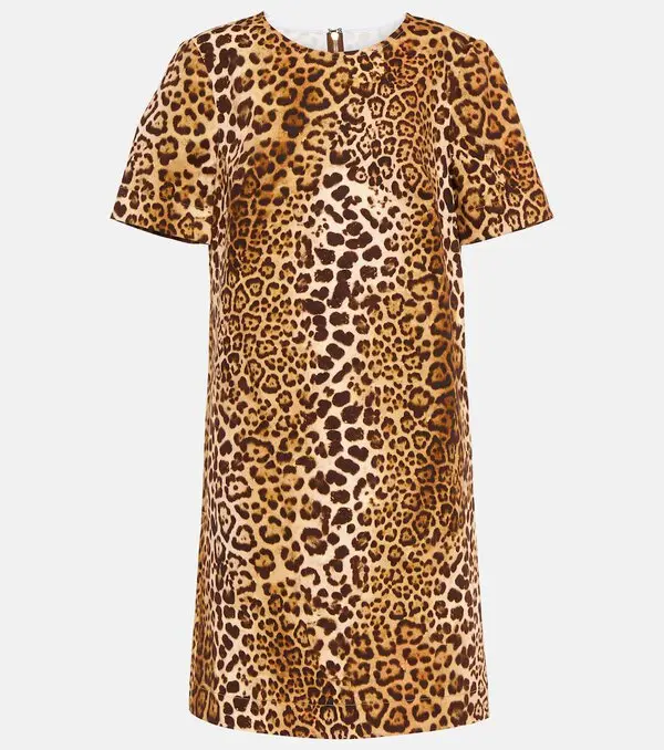 Carolina Herrera Leopard-print Cotton-blend Mini Dress - Multicoloured