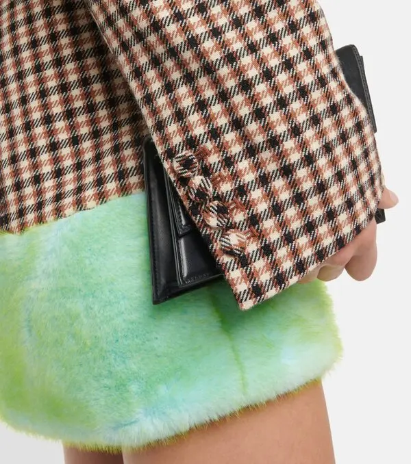 AREA Cropped Wool And Cotton Jacket With Faux Fur Trim