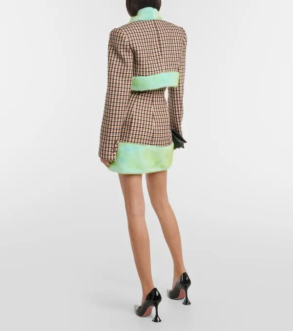 AREA Cropped Wool And Cotton Jacket With Faux Fur Trim