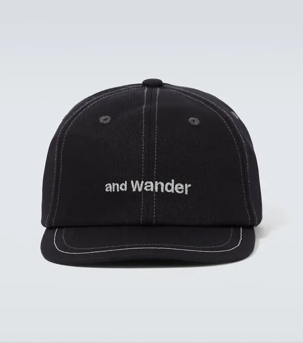 AND WANDER Embroidered Logo Cotton Baseball Cap - Black