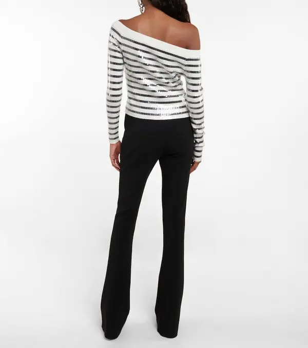 JEAN PAUL GAULTIER Sequined Striped Off-shoulder Sweater