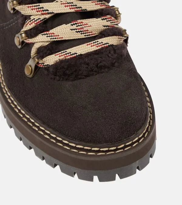 See By Chloé Eileen Suede And Lamb Fur Trimmed Hiking Boots