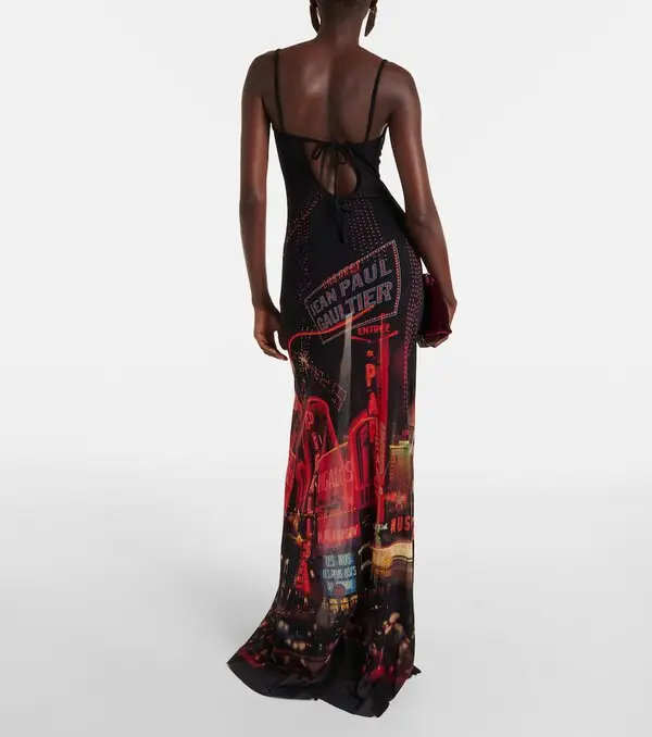 JEAN PAUL GAULTIER Printed Mesh Slip Dress