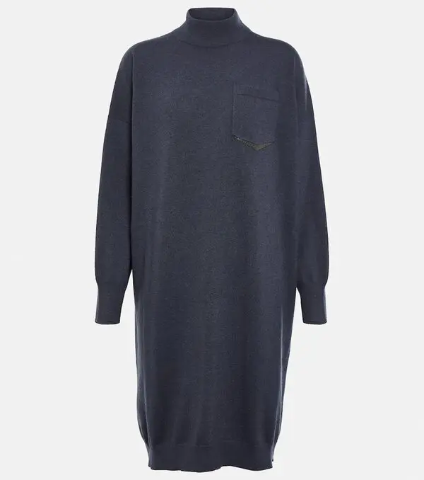 Brunello Cucinelli Embellished Cashmere Sweater Dress - Beige
