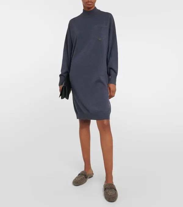 Brunello Cucinelli Embellished Cashmere Sweater Dress