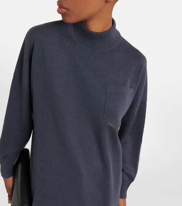 Brunello Cucinelli Embellished Cashmere Sweater Dress