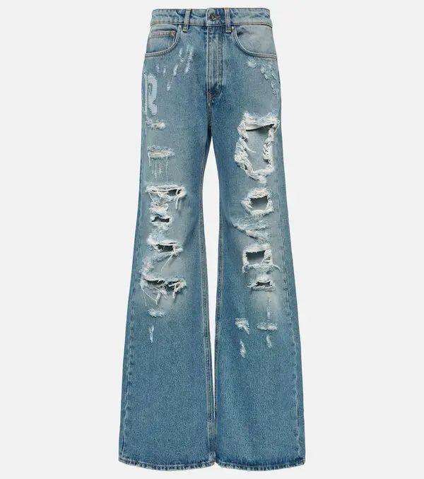 Rabanne Distressed High-rise Wide-leg Jeans