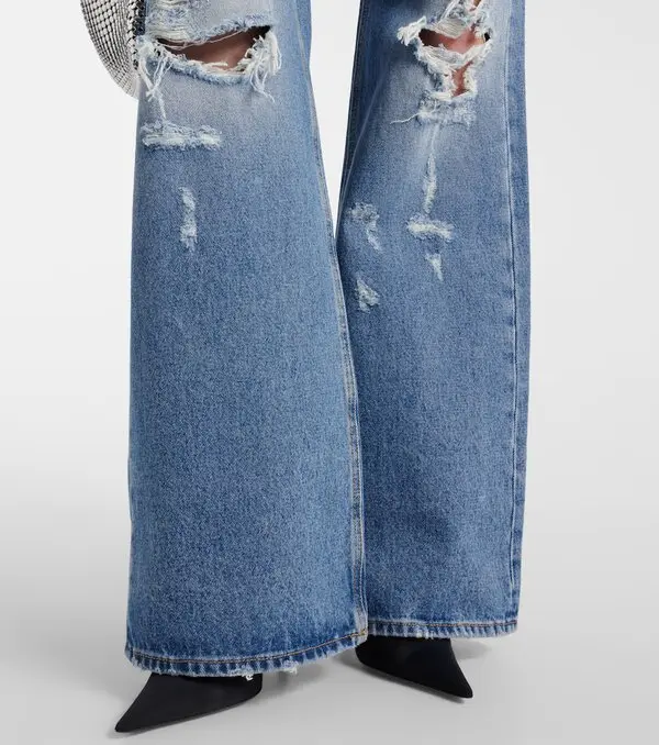 Rabanne Distressed High-rise Wide-leg Jeans