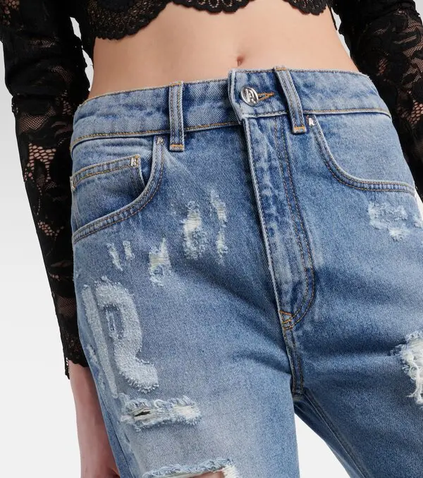 Rabanne Distressed High-rise Wide-leg Jeans