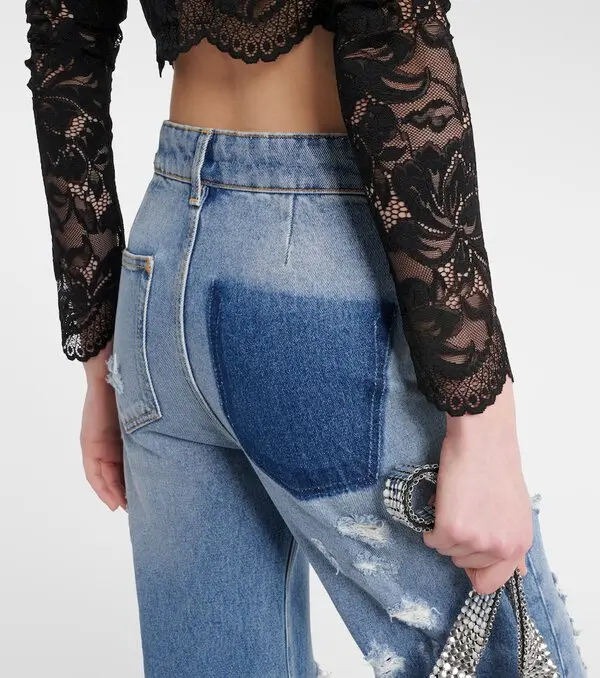 Rabanne Distressed High-rise Wide-leg Jeans