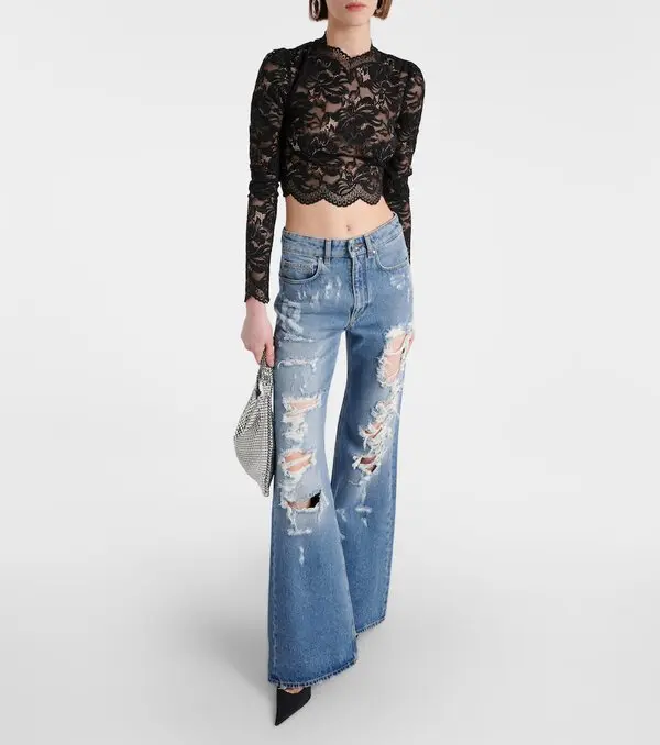 Rabanne Distressed High-rise Wide-leg Jeans