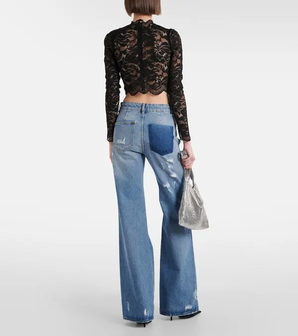 Rabanne Distressed High-rise Wide-leg Jeans