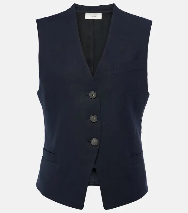 Vince Linen Blend Vest - Blue